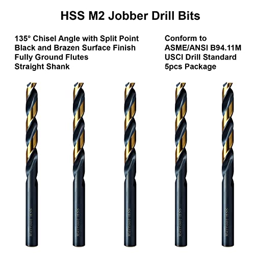 MAXTOOL No.10 5pcs Identical Jobber Length Drills Dia 0.1935" HSS M2 Twist Drill Bits Wire Gauge Gage Numbered Straight Shank Drills; JBN02H10R10P5