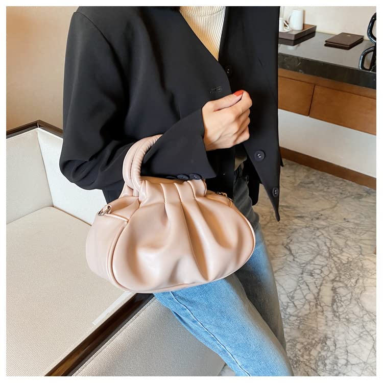 JBB Shoulder Crossbody Women's Bag Cloud Pleated Retro Underarm Dumpling Bags PU Handbag Purse Clutch Evening Bag Pink