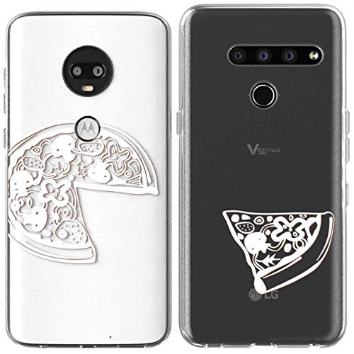 Toik Matching Couple Cases for Apple iPhone 11 Pro Xs Max Xr 10 X 8 Plus 7 6s 5s SE Cover Girlfriend Cute Anniversary Boyfriend Sketch Slice Pizza Slim Drawing Design Simple BFFs Protective Flexible