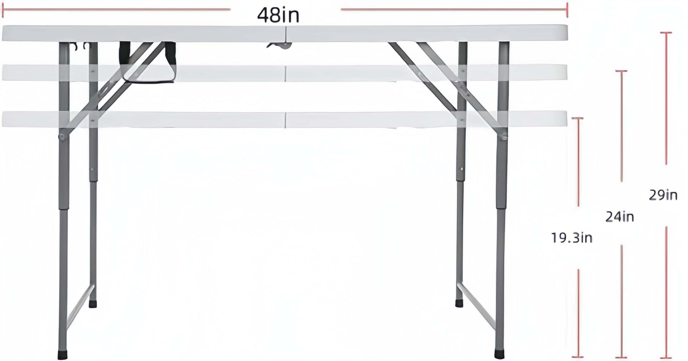 EDEBIBY 4FT 122cz Folding Table Portable Heavy Duty Plastic Fold-in-Half Utility Foldable Table white