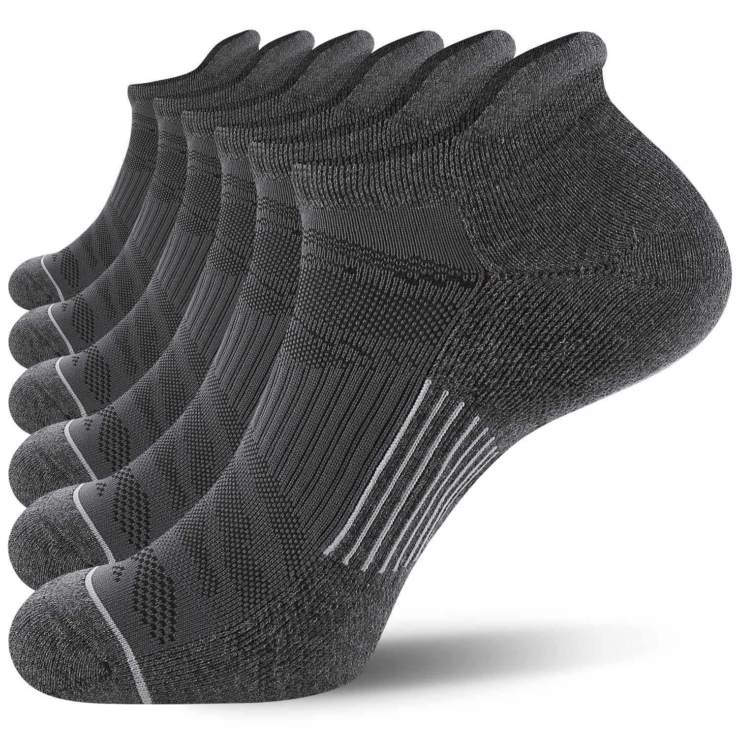 FITRELL 6 Pack Men's Ankle Running Socks Low Cut Cushioned Athletic Sports Socks, Shoe Size 12-15, Dark Gray+Gray