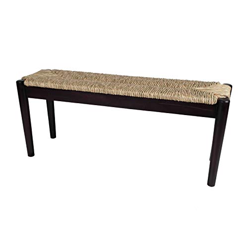 Unknown1 Indoor/Outdoor Seagrass Bench Black Finish Frame Solid Acacia Rubberwood