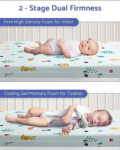 Mini Crib Mattress, 38 x 24 Mini Mattress for Crib with Washable Soft Jacquard Cover Fits for Mini and Portable Cribs, Dual Sided with Firm Support and Comfort Memory Foam, Woodland Animal Pattern