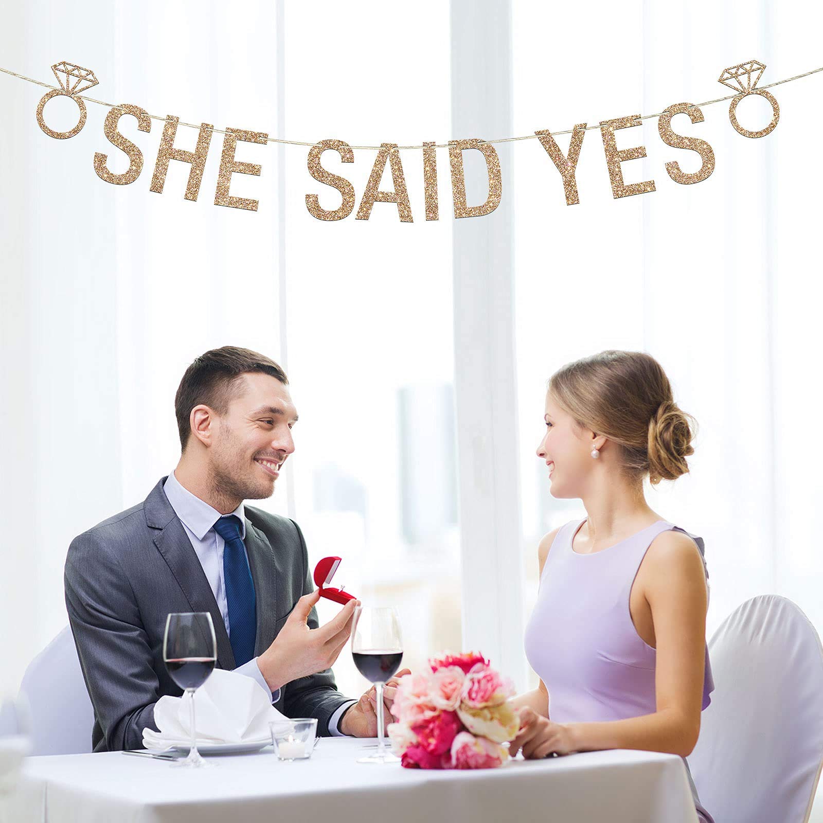 She Said Yes Banner, He Put a Ring on It, Glittery from Miss to Mrs Just Engaged Bride to Be Party Hanging Supplies