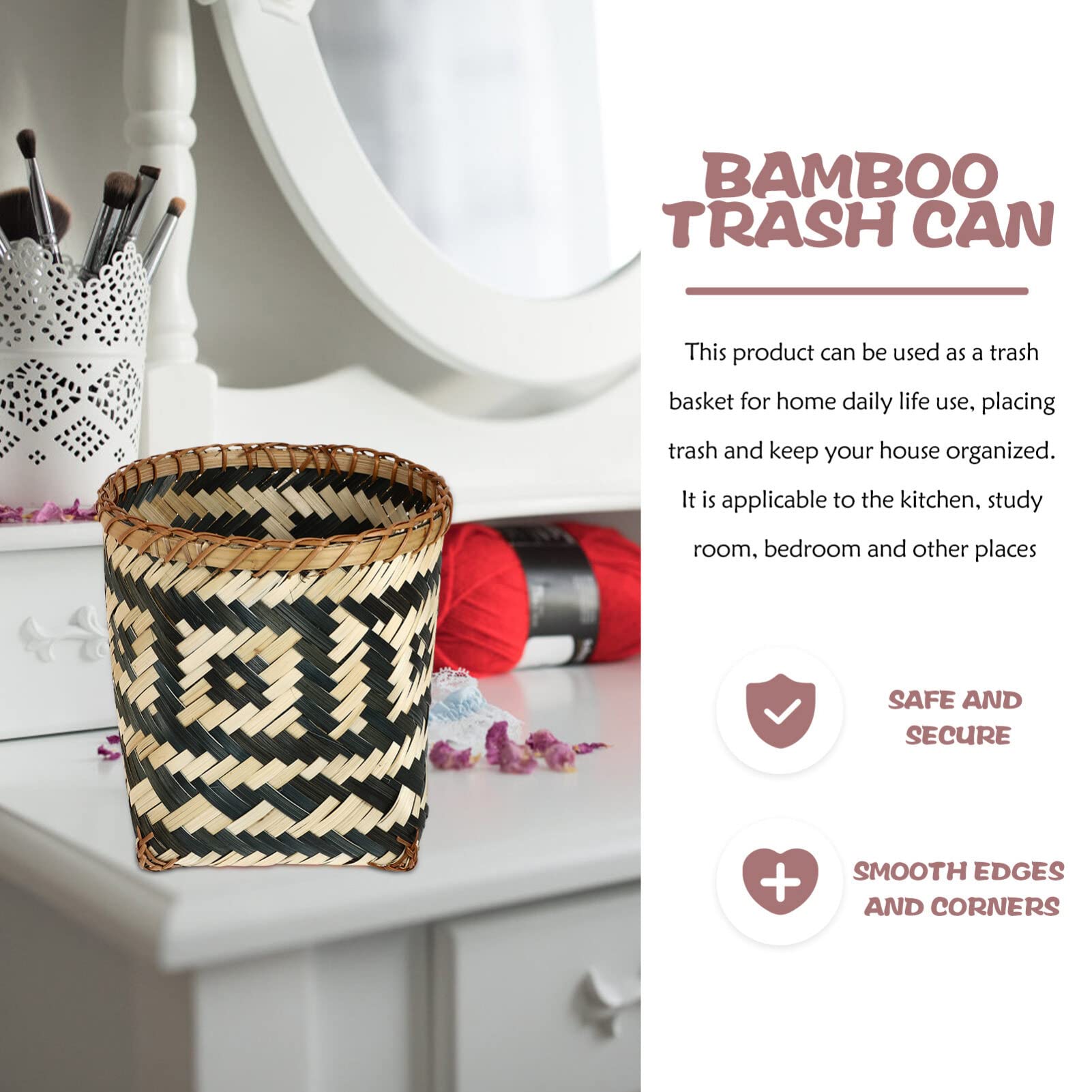 Luxshiny Bamboo Waste Basket Wicker Storage Baskets Dirty Clothes Basket Rattan Flower Baskets Laundry Hamper for Towel Cosmetic Books