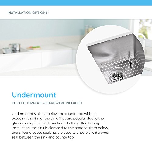 MR Direct 1512-18 Stainless Steel Undermount 15 in. Single Bowl Bar Sink, 18 Gauge
