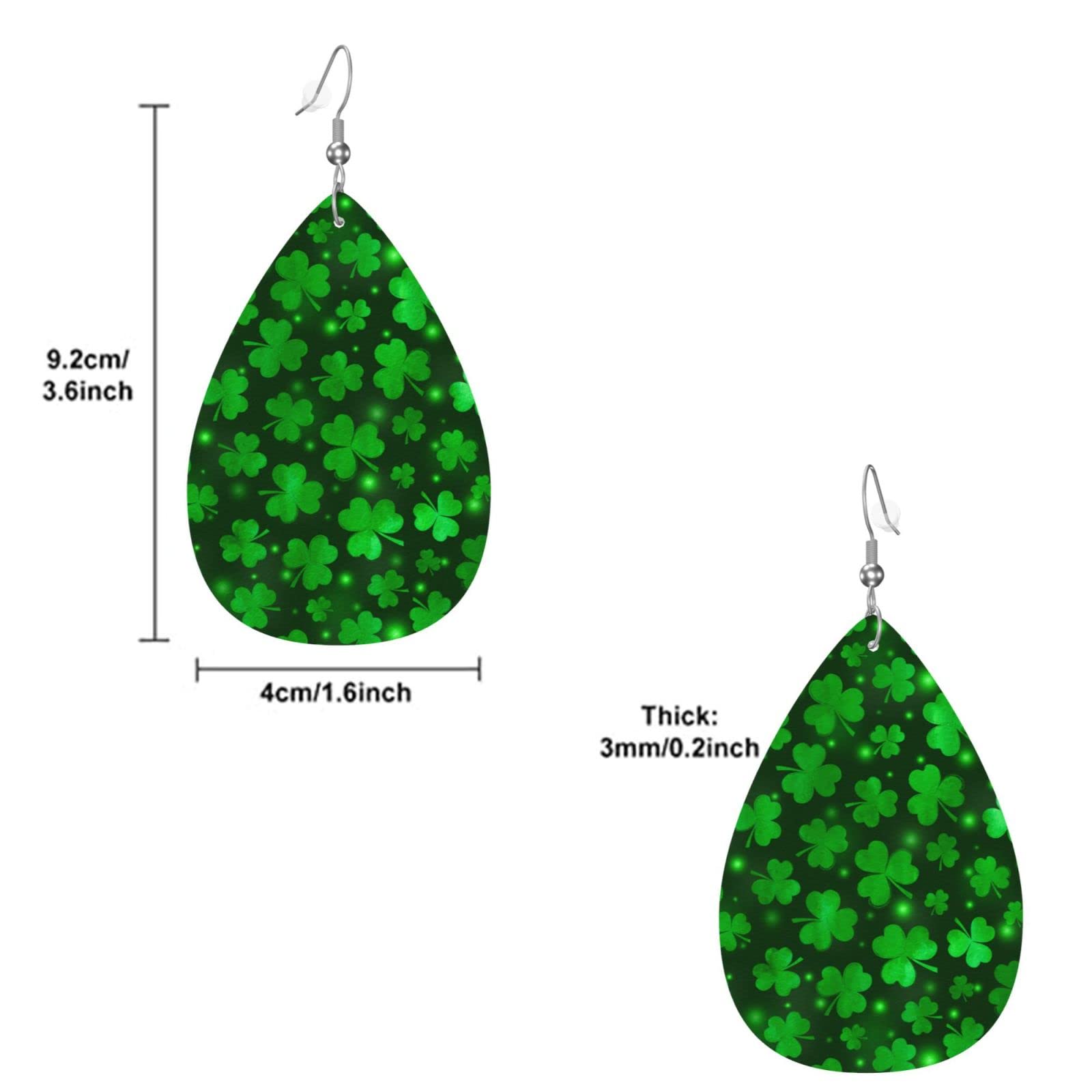 Green St. Patrick's Day Leaf Earrings Leather Earrings Teardrop Dangle Earrings Lightweight Leaf Earrings For Women