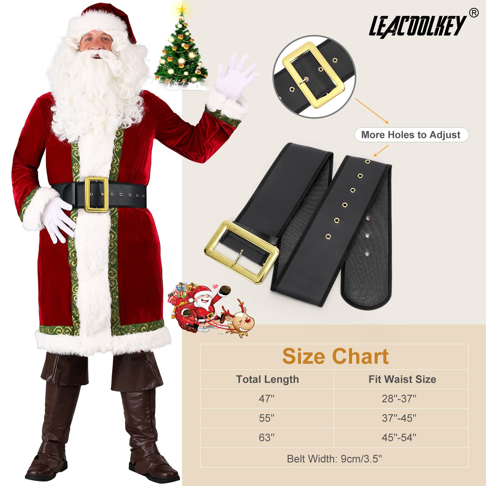 LEACOOLKEY Christmas Santa Claus Belt Adults Black Pirate Belt Novelty Accessory Men Women Santa Belt