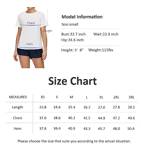 THE GYM PEOPLE Women's Short Sleeve Workout Shirts Breathable Yoga T-Shirts with Side Slits Athletic Tee Tops White