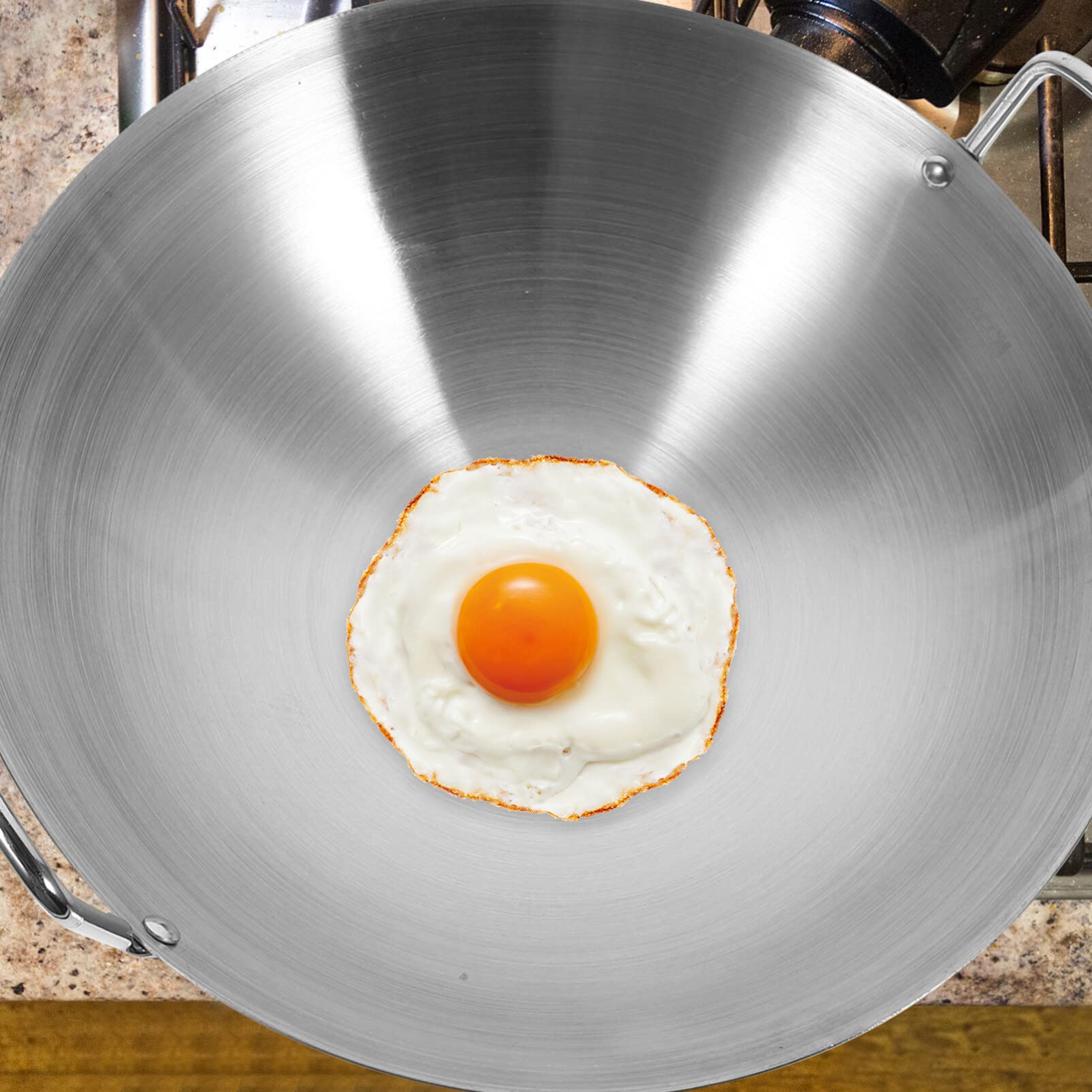 Luxshiny Stainless Steel Wok Non Stick Wok Pan Stainless Steel Pot Wok Skillet Nonstick Steel Skillet Everything Pan Camping Cookware Cooking Pot with Double Handle Gas Cooker Complex Work