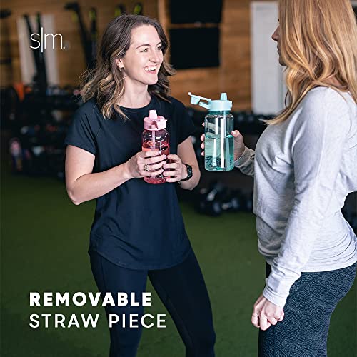 Simple Modern 32oz Water Bottle with Push Button Silicone Straw Lid & Motivational Measurement Markers | BPA-Free Plastic Sports Bottle Reusable for Gym, Travel | Summit Collection | Deep Ocean