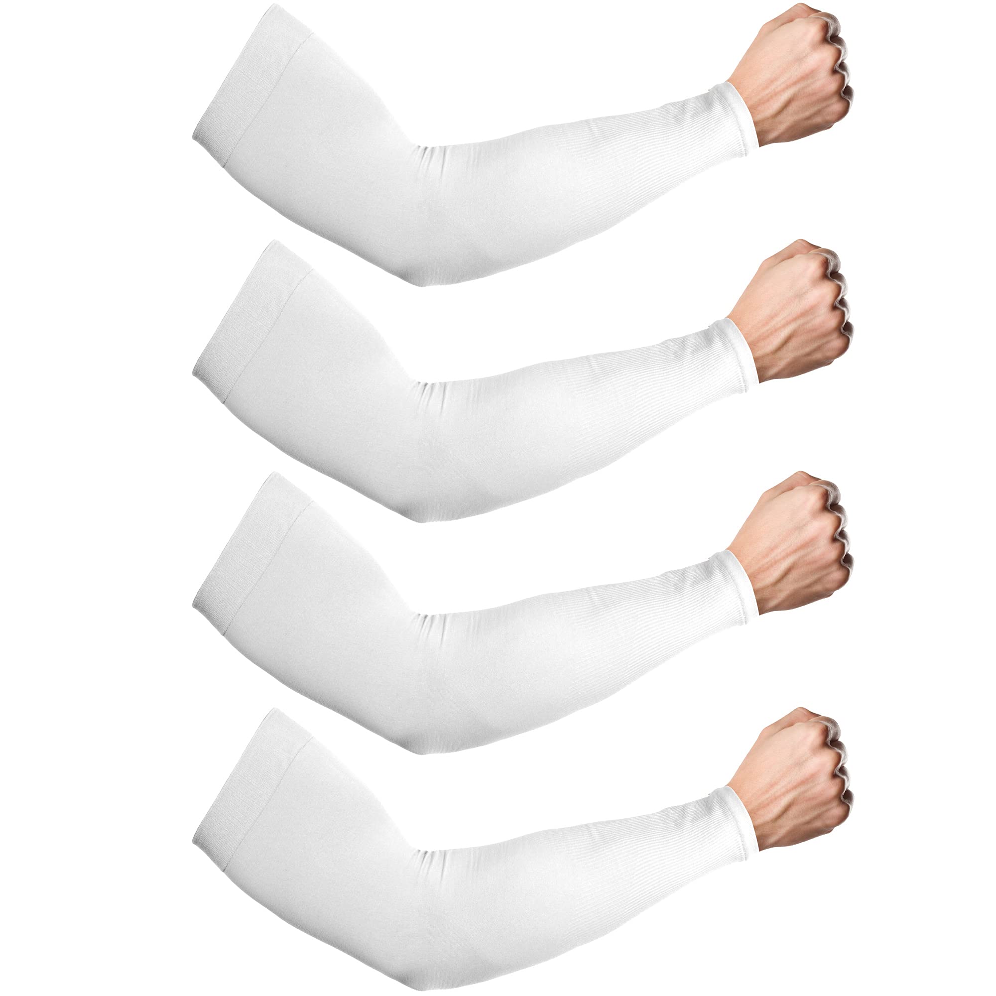 Forhaha 4 Pairs Sun Protection Cooling Arm Sleeves, UPF 50 Sleeves for Men and Women, White