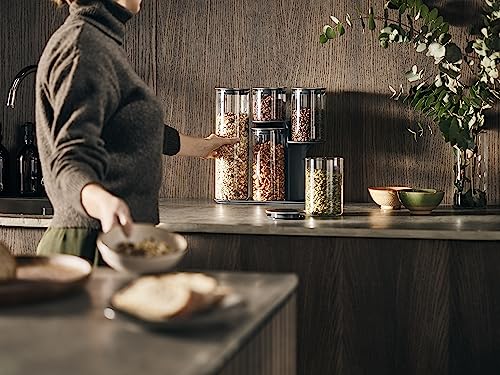 Joseph Joseph Podium 100 Dry Food Storage Container Stand, 5-Piece Set, Stainless-Steel/Glass