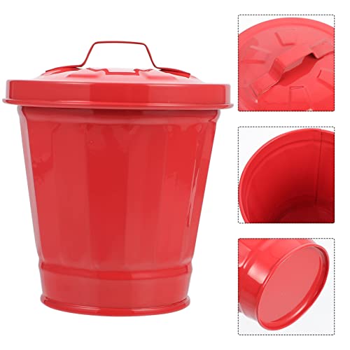 POPETPOP Galvanized Trash Can with Lid Mini Desktop Wastebasket Metal Garbage Bin Pen Holder Flowerpot Metal Utility Pail Small Buckets Organizer Kitchen Countertop Trash Containers