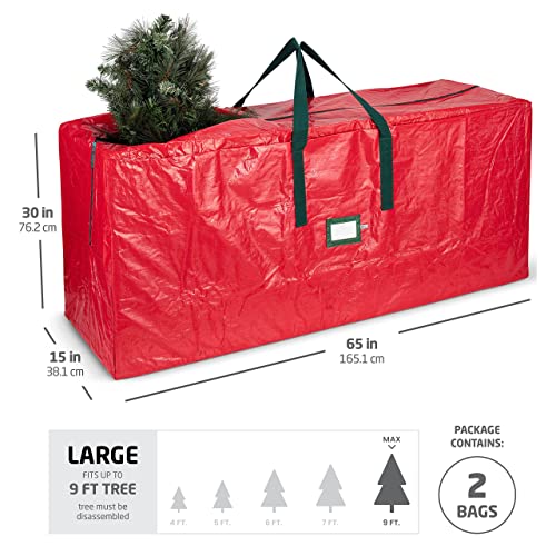 Zober 2-Pack Artificial Extra Large Christmas Tree Storage Bag - Fits Up to 9-Foot Holiday Xmas Disassembled Trees with Durable Reinforced Handles & Dual Zipper - Waterproof Material Protects from Dust, Moisture & Insects (Red)