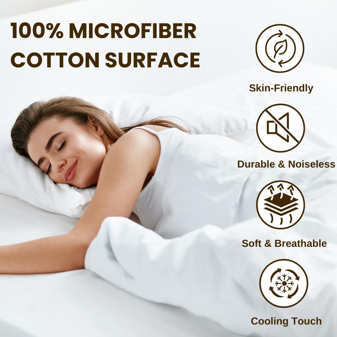 SLEEPAURA 5 Inch Thick Waterproof Mattress Topper - 3D Air Fabric β Noiseless, Breathable, Washable, Cooling Mattress Topper Elastic Fits up 8'' to 21'' Depth - White Bed Cover 60"x80" (Queen)