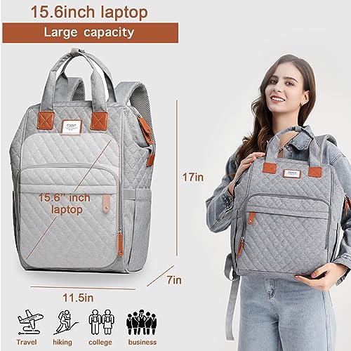 TIIOCTI Women's Laptop Backpack - 15.6" Compartment - Travel & Business Ready - Stylish Gray Design for Professionals