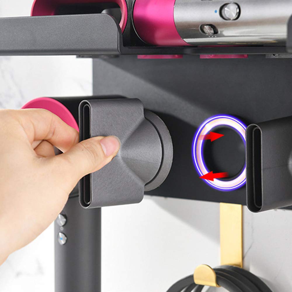 Floatant Wall Mount Holder Adhesive for Dyson Airwrap Styler Supersonic Hair Dryer, Nail-Free or Perforat to Install, Organizer Storage Rack with Hooks Steel Rings for Curling Barrels Brushes