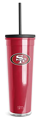 Simple Modern Officially Licensed NFL San Francisco 49ers Plastic Tumbler with Lid and Straw | Lightweight Travel Iced Coffee Cups, Cold Brew, Smoothie, or Tea Cup | 24oz | Classic Collection