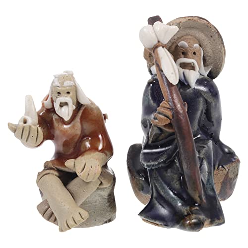 Mipcase 2Pcs Fish Tank Decorations, Aquarium Ceramic Fisherman Figurines Fish Tank Ornaments Fish Tank Micro Landscape Bonsai Fairy Garden Ornament (Assorted Color)