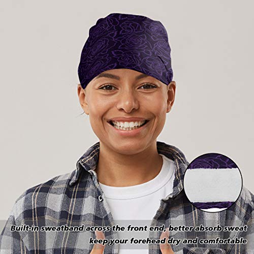 Gourd-Shaped Working Caps with Upgrade Sweatband Adjustable Hats Working Cap with Button Purple Vintage Rose Unisex Head Cover