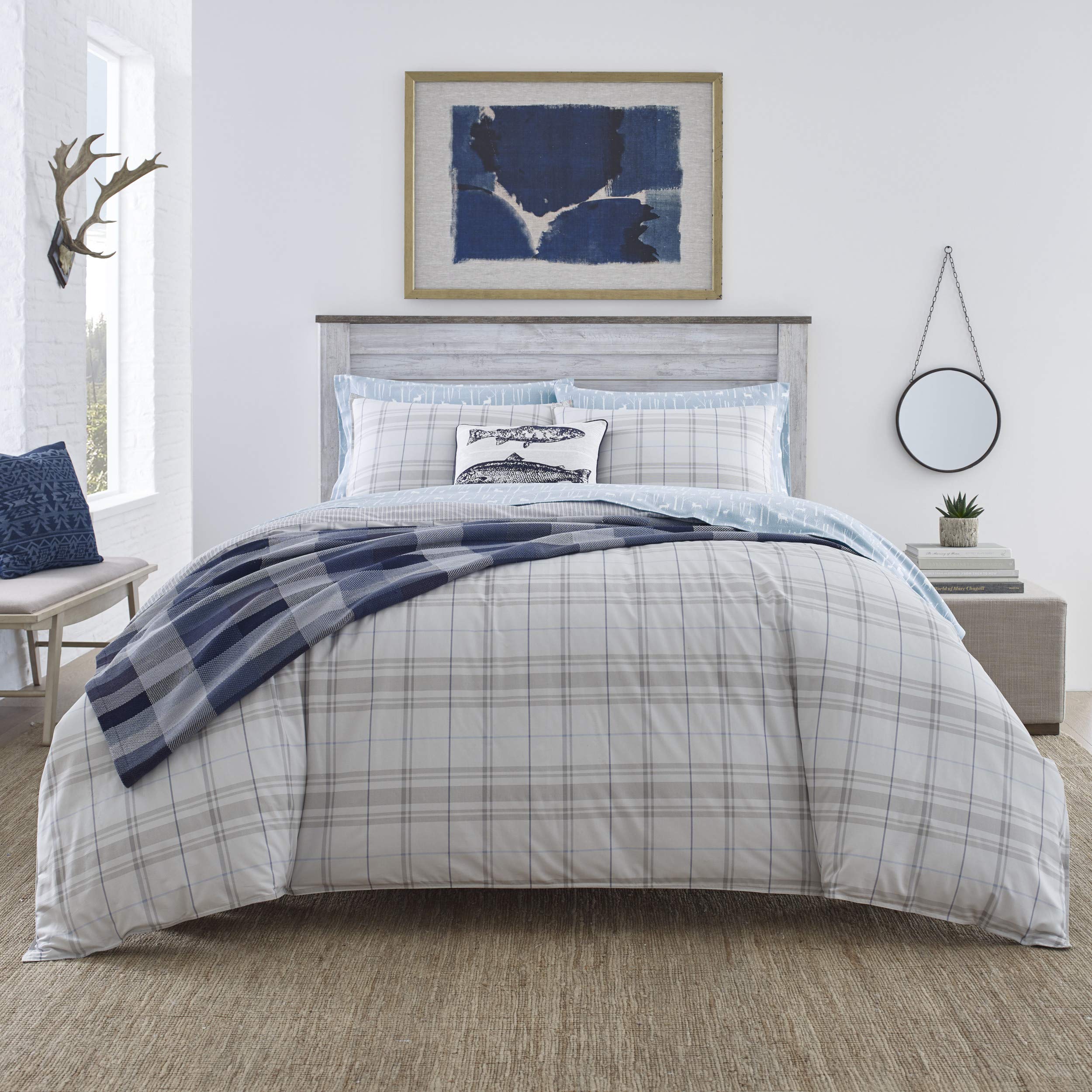 Eddie Bauer - USHSA51144442 | Grays Harbor Collection | 100% Cotton Soft & Cozy Premium Quality Plaid Comforter with Matching Shams, 3-Piece Bedding Set, Full/Queen, Grey