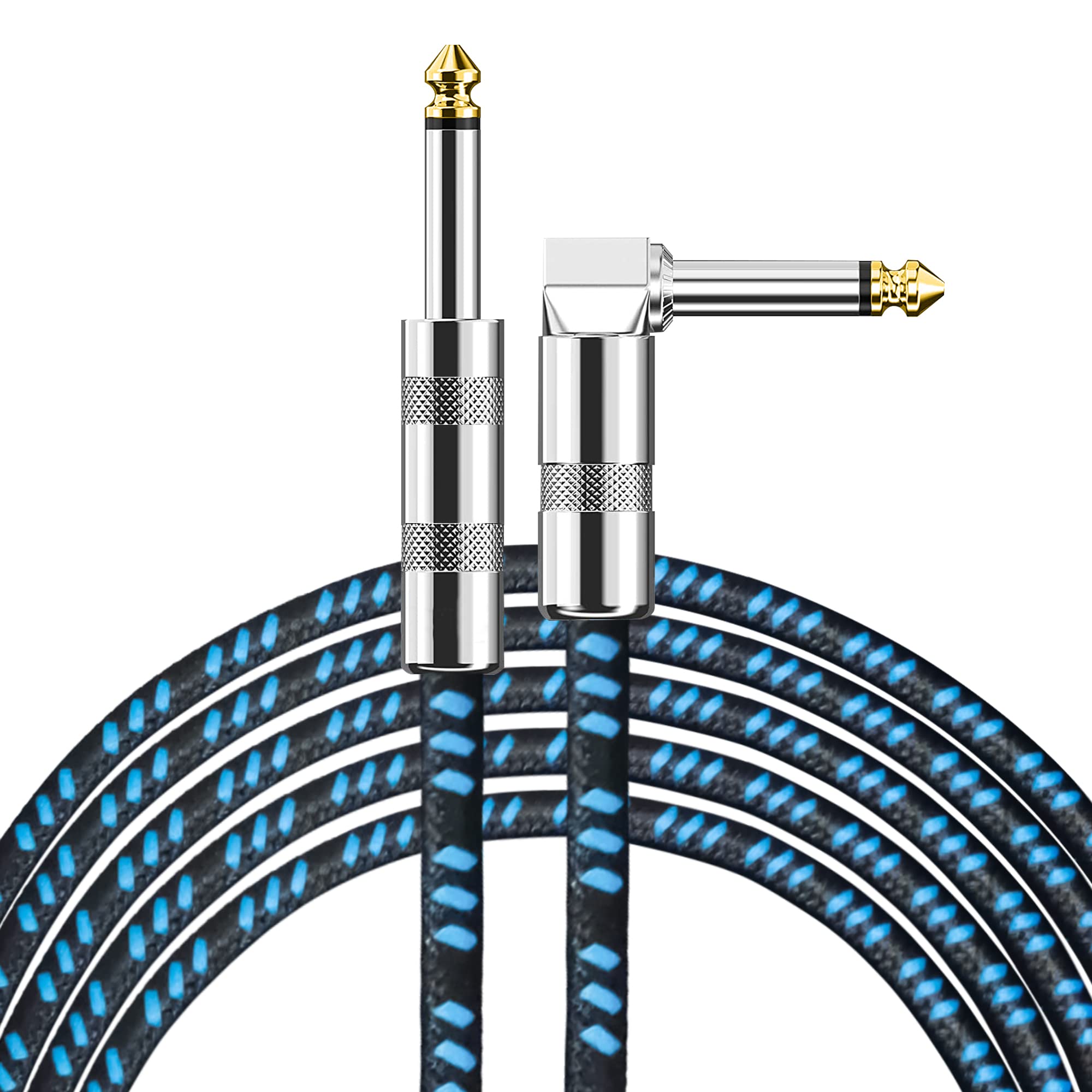 H.F.B.C Blue and Black 16 ft Instrument Cable with Nickel-Plated Connectors, Right Angle-Straight