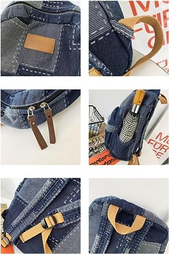 RRRWEI Vintage Denim Backpack Classic Retro Travel Daypack Bookbags Jeans Backpack College Backpack For Women Men (blue)