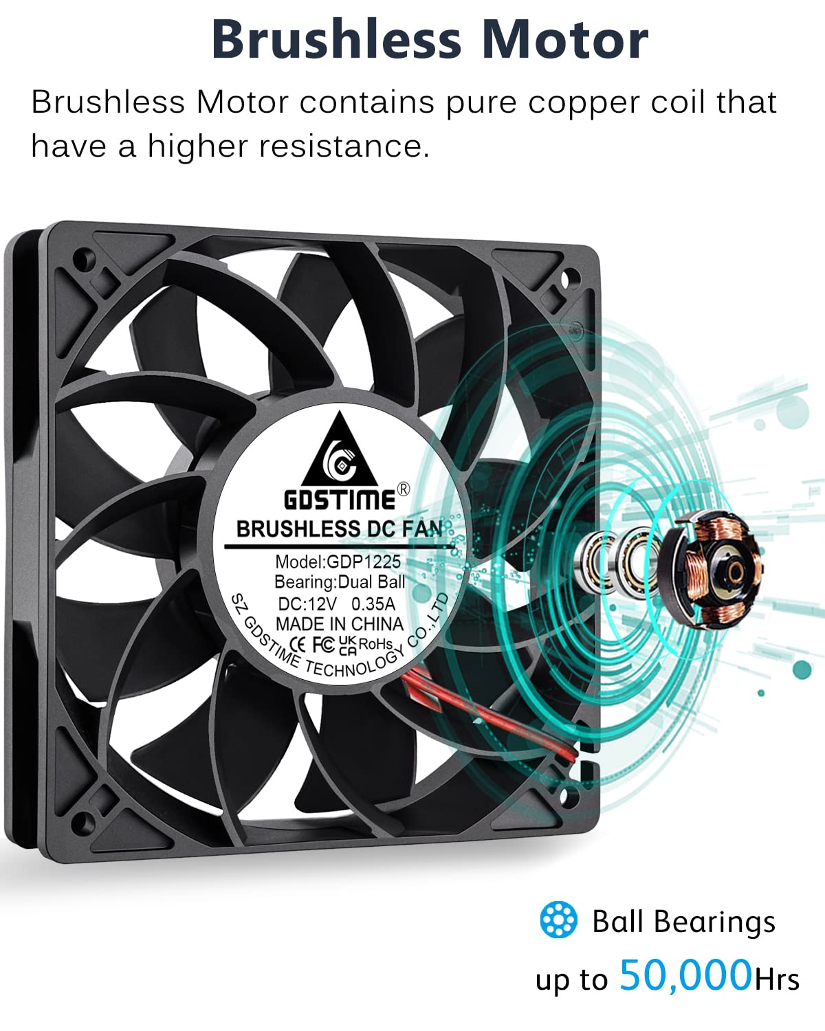 GDSTIME 120mm Case Fan, Increase Air Pressure Fan, 120mm x 25mm 12V Dc Brushless Cooling Fan Dual Ball Bearings Long lifespan