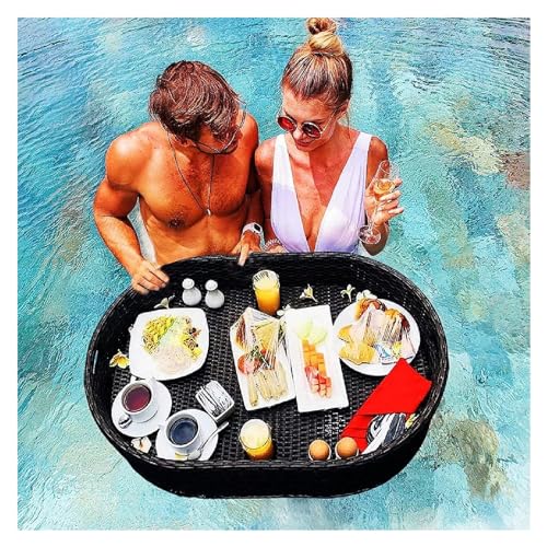 Floating Tray Floating Serving Tray Large Floating Spa Hot Tub Bar Drink and Food Table Refreshment Tray for Pool Or Beach Party Float Lounge (Color : Black)