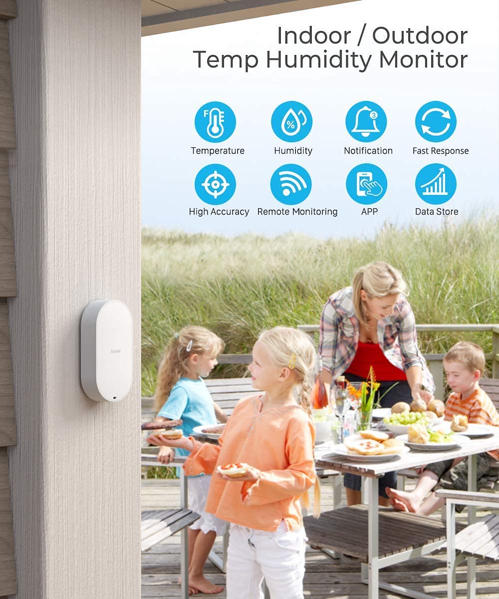 Govee WiFi Hygrometer Thermometer, Wireless Temperature Humidity Sensor with App Alerts, for Greenhouse, Basement, Pets, Garage, 1 Sensor and 1 Gateway (Supports 2.4G WiFi)