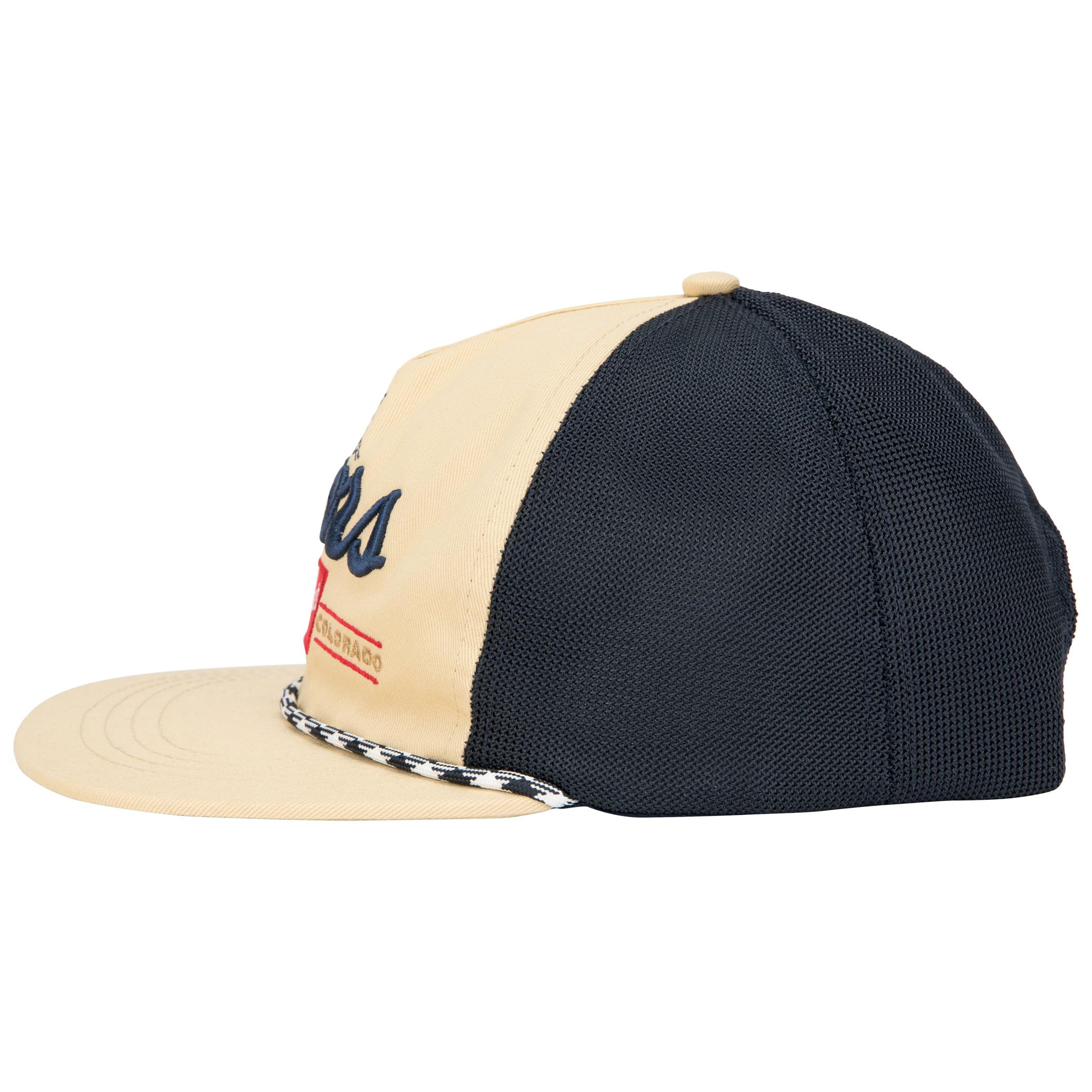 H3 Sportgear Coors Banquet Golden Colorado Logo Rope Low Mesh Adjustable Snapback Hat, Black/Tan
