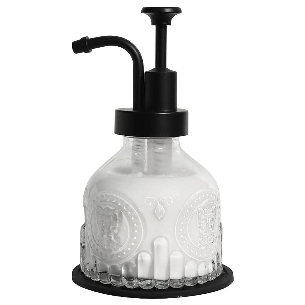 MISAIYOU Mini Clear Glass Soap Dispenser for Bathroom Countertop and Kitchen Sink Decoration,Refillable Liquid Hand Dish Soap Pump Dispenser,Black with Clear Glass, 3-3/8'' X 3-3/8'' X 5-3/4''