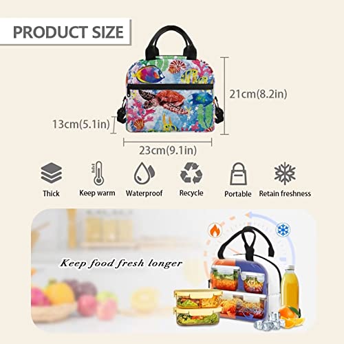 Modysero Ocean Sea Turtle Lunch Bag Kids Durable Casual Reusable Lunch Box for School Picnic Lightweight Insulated Lunch Box with 2 Compartment