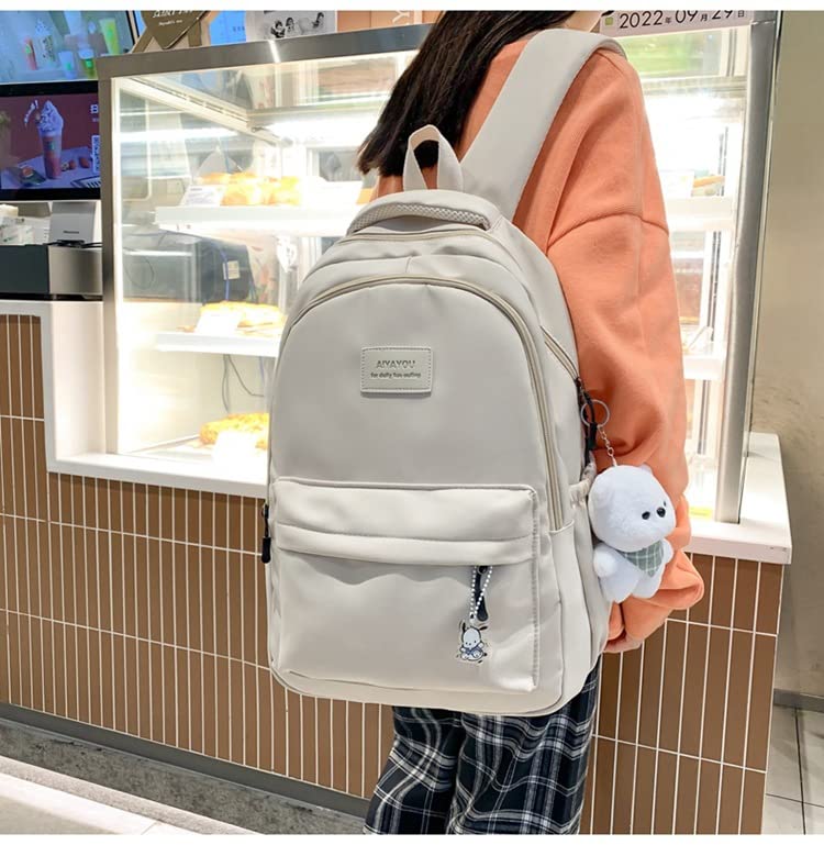 GRYPIT Kawaii Cute Aesthetic Backpack with Cute Accessory Cute Bag Charm (Stone White)
