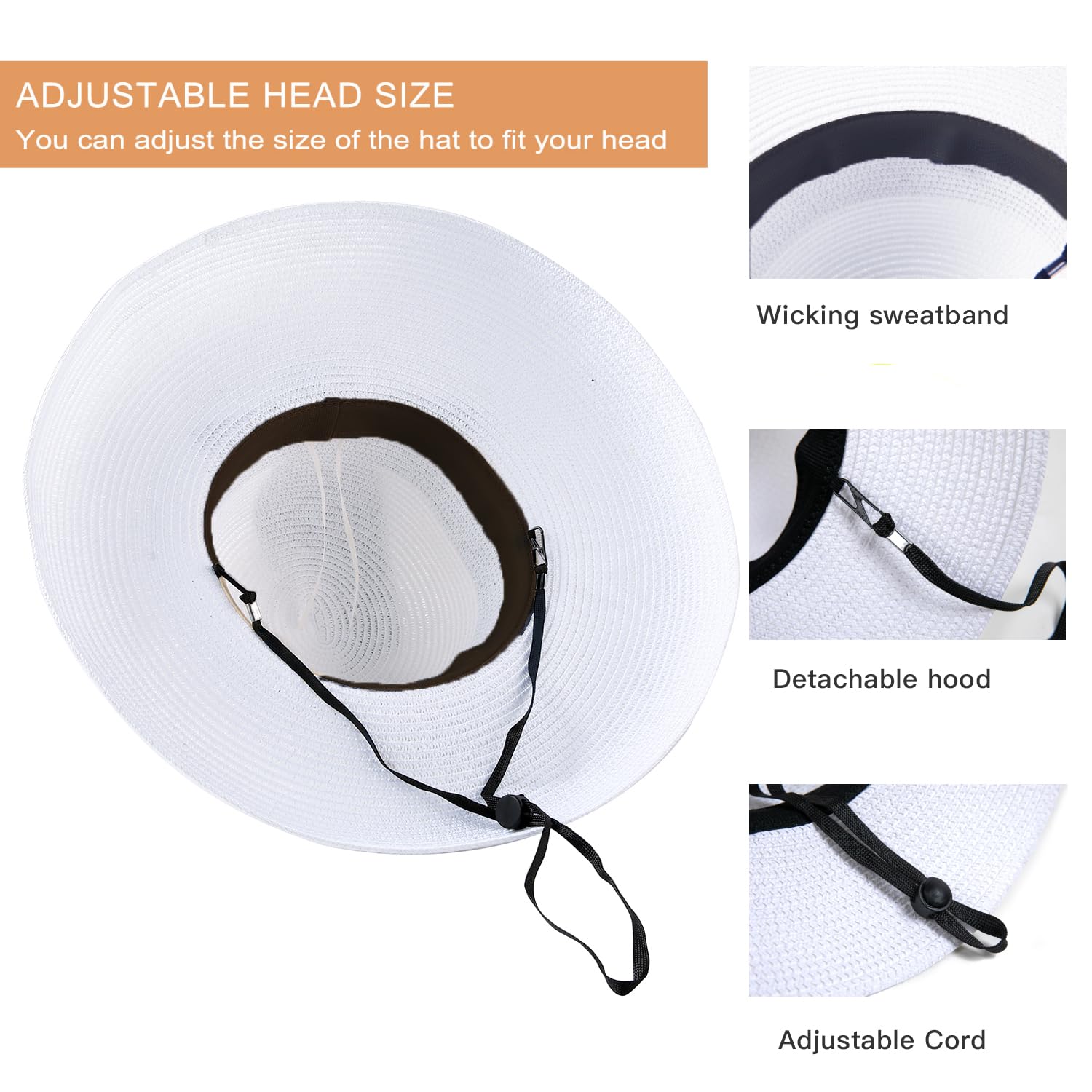 FARVALUE Womens Straw Hat Wide Brim Floppy Beach Cap Adjustable Sun Hat for Women UPF 50+ White
