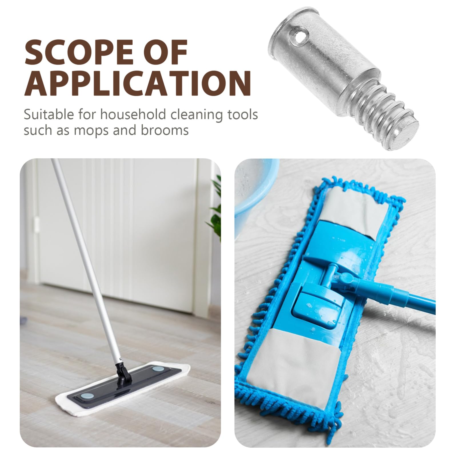 minkissy Mop Head Threaded Broom Handle Kit Threaded Tip Adapter Threaded Tip Replacement Telescoping Pole Adapter Extension Pole Adapter Aluminum Broom Pole Tip Aluminum Alloy Silver