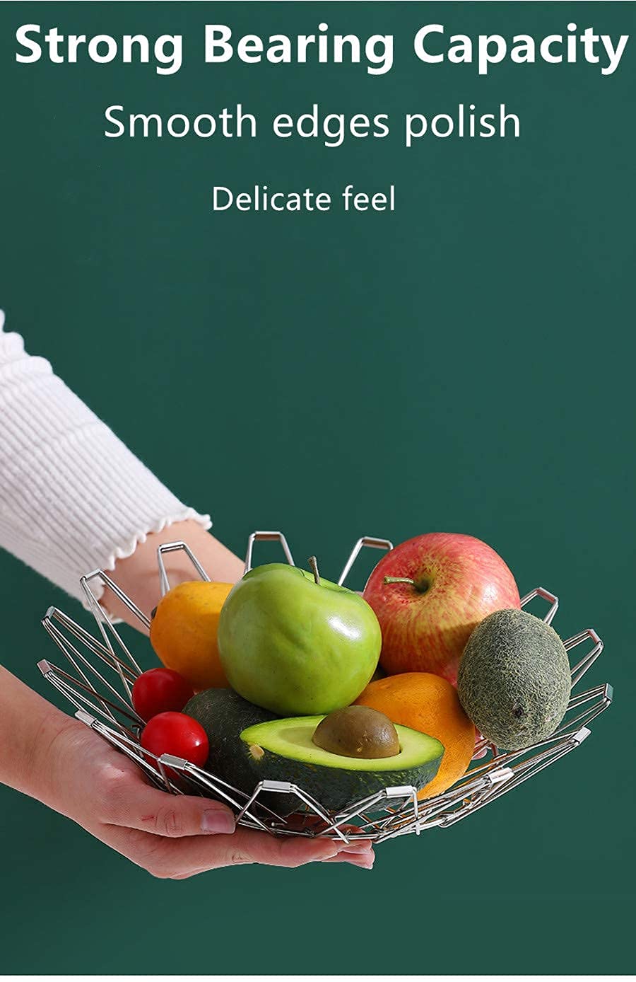 huaqinghua Fruit Basket, Decorative Bowl, Flexible Stainess Steel Wire Basket Transforming, Arts Storage or Holder Vegetable Bread Snacks for Counters, Kitchen, Living Room (1 PCS) Sliver