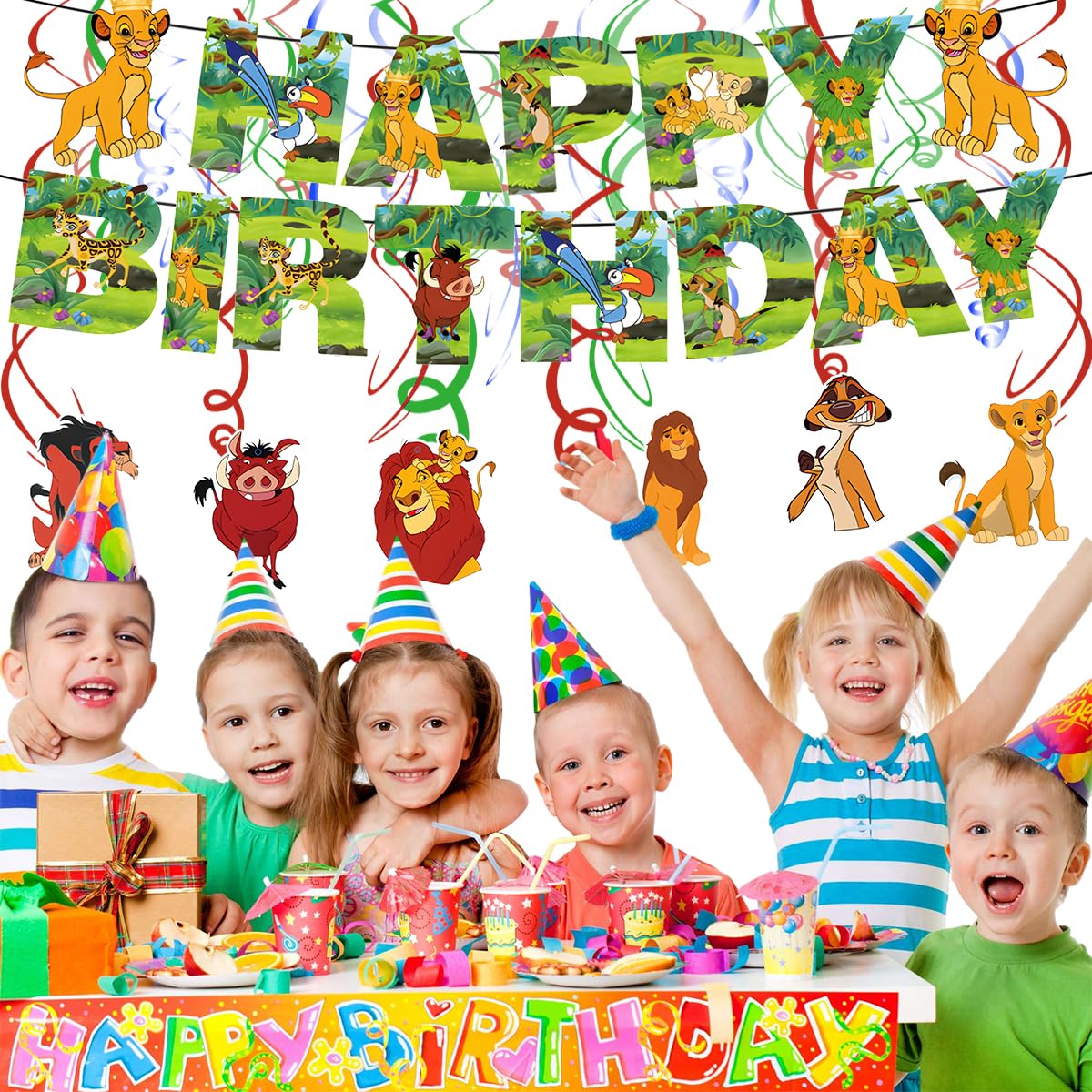 NVDFJEU Party Banner Hanging Swirls For Lion King,For lion Birthday Theme Party Decorations Supplies, Greener