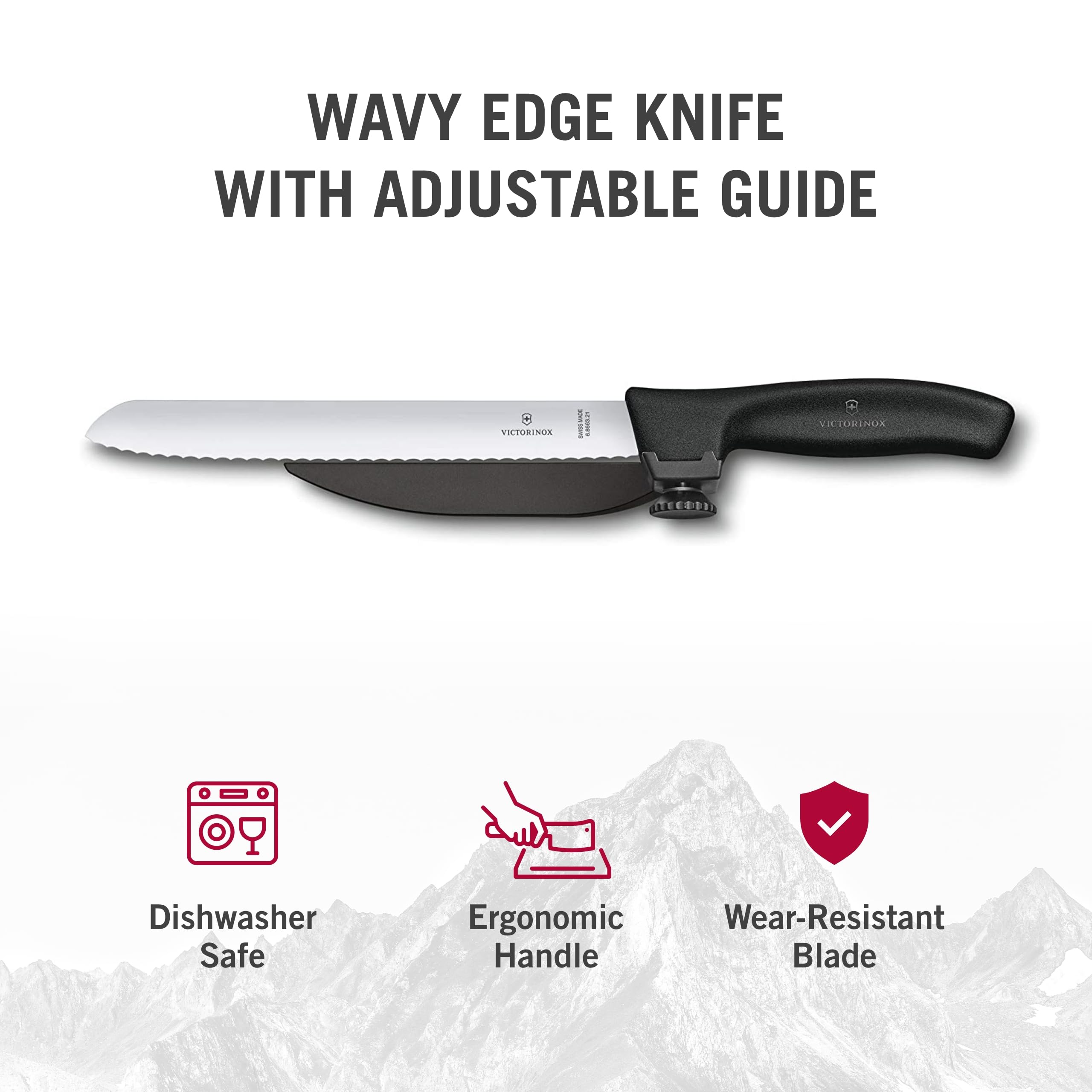 Victorinox Swiss Classic Dux Knife - Kitchen Knife with Adjustable Guide - Cooking Knife for Cutting Meat, Bread & More - Black Handle, 8.25"