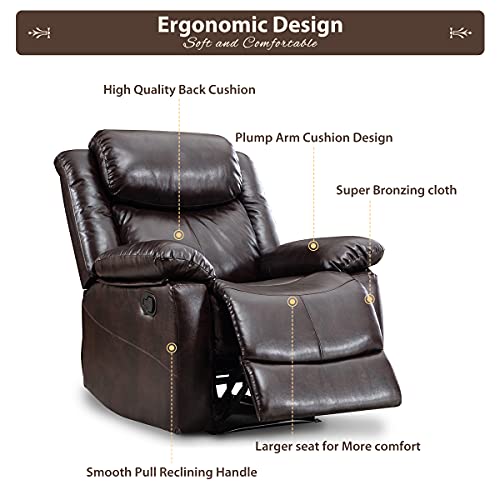 MOEO Leather Reclining Loveseat Sofa, Manual Living Room 2 Seat Couch for Dorm Small Apartment Home, Brown