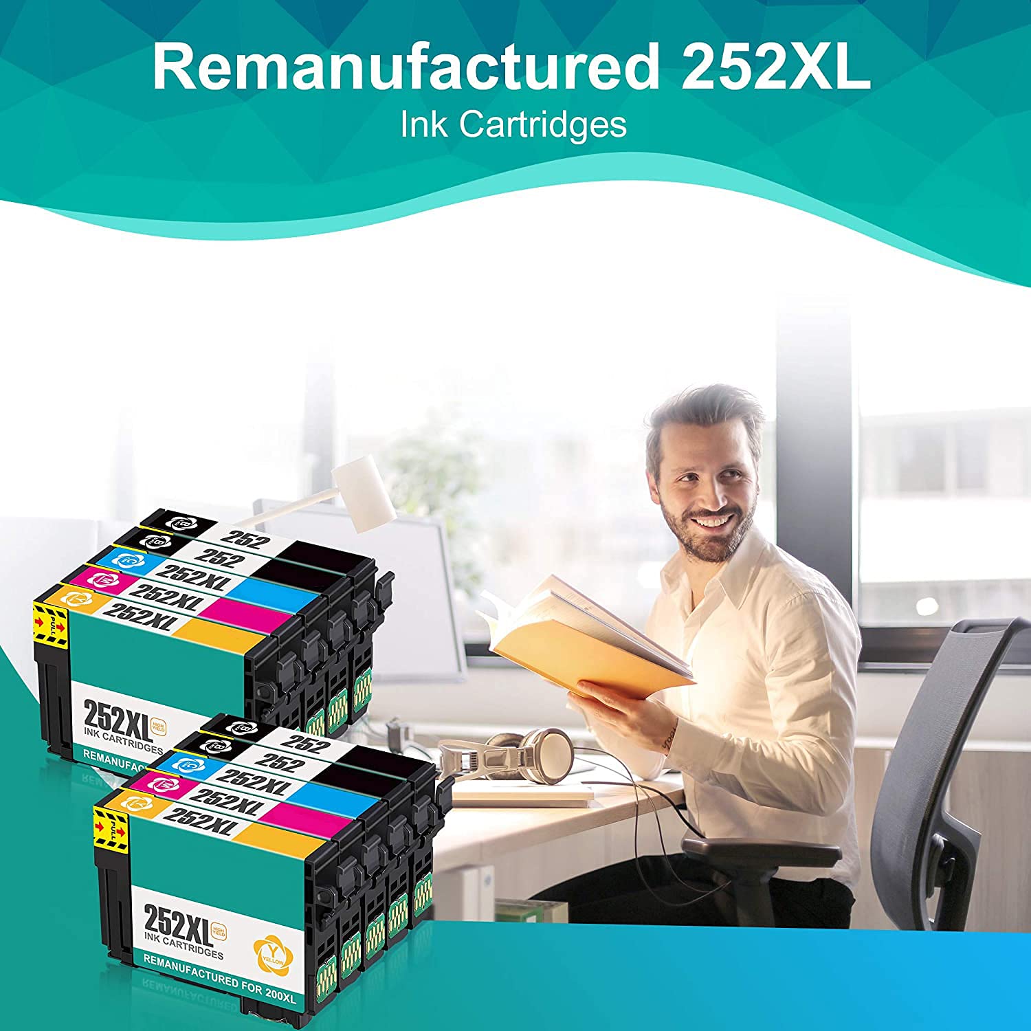 GSGSC T252xl Remanufactured Ink Cartridge Replacement for Epson 252XL 252 XL T252 T252XL to use with Workforce WF-3640 WF-3620 WF-7110 WF-7710 WF-7720 Printer (4BK, 2C, 2M, 2Y) 1
