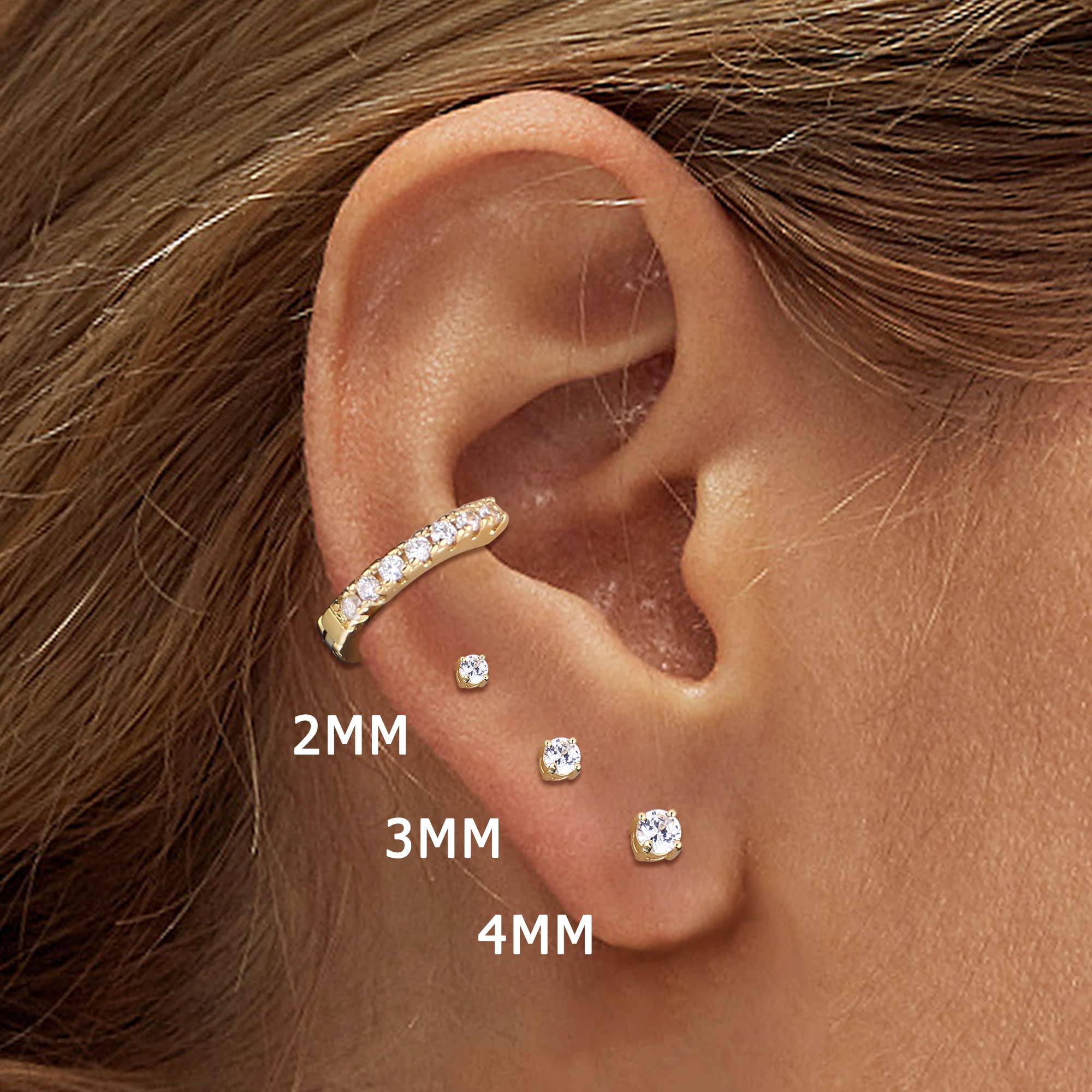 FASACCO 14K Gold Stud Earrings Set Sterling Silver Hypoallergenic Gold Earrings for Multiple Piercing Earrings Studs Set