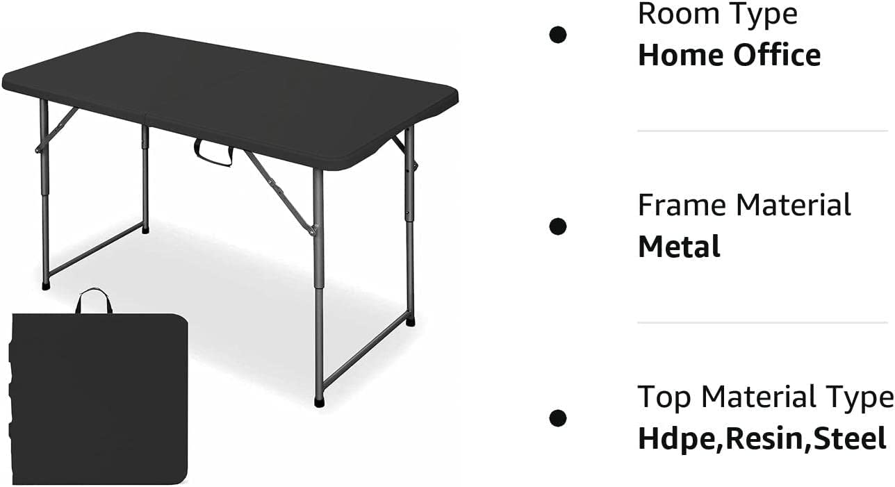 Edtian Folding, 4ft Small, Portable & Foldable for Indoor & Outdoor Use, Sturdy, Compact Card Table for Camping, Crafting, Black