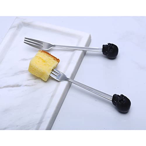 Hemoton 2pcs Salad Fruit Fork Stainless Steel Food Picks Metal Appetizer Sticks Western Salad Forks Black Outfit Dessert Three Prong Forks Black Metal Mixed Fruit Resin Skull Set