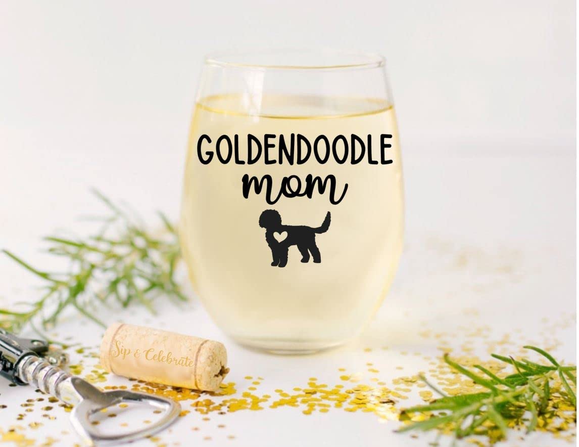 Goldendoodle Mom - Premium 21oz Stemless Wine Glass - Gift for Golden Doodle Dog Lovers