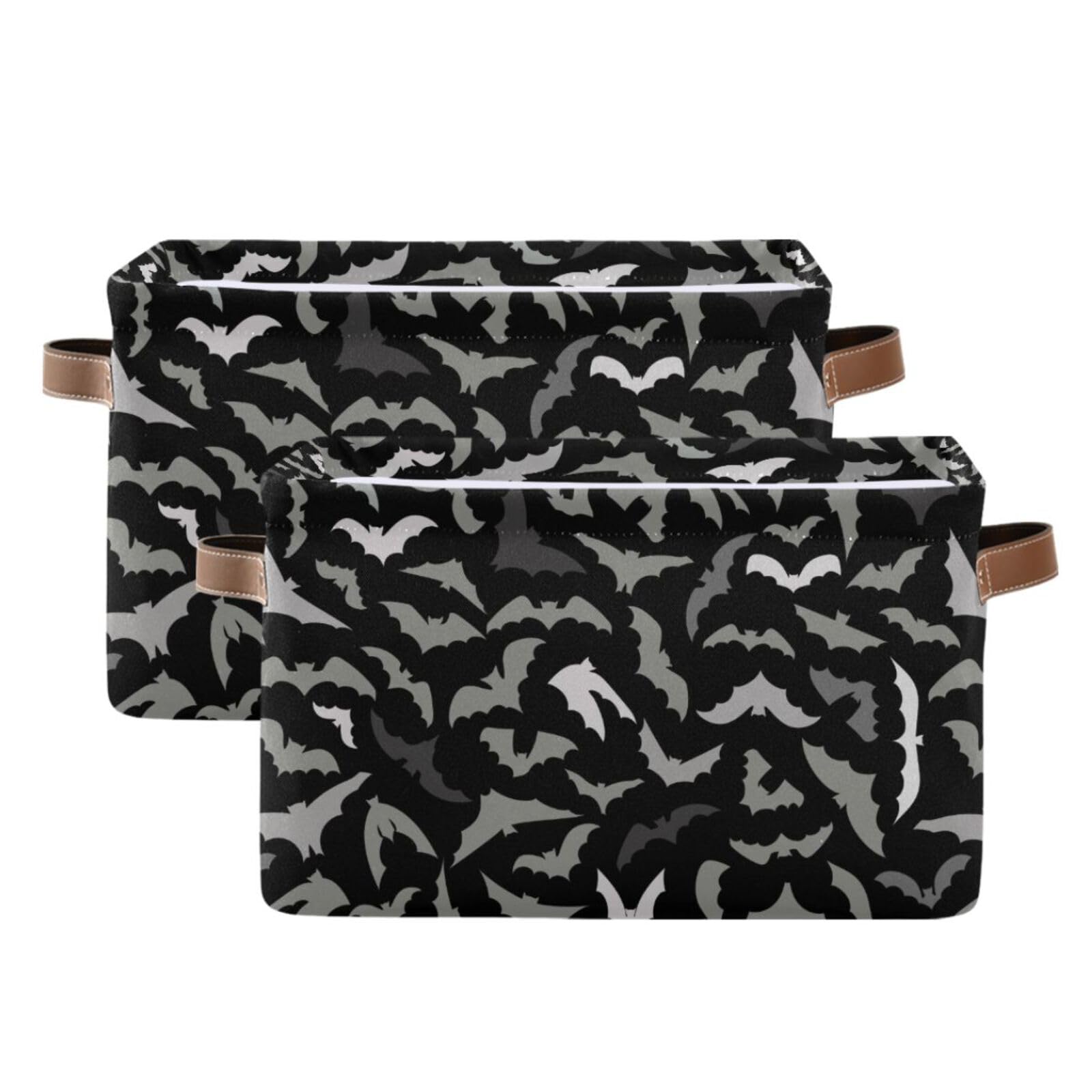 Sletend Halloween Bats Rectangular Storage Bin Foldable Sturdy Organizer Basket with Leather Handles for Organizing Home Office Nursery-1Pack