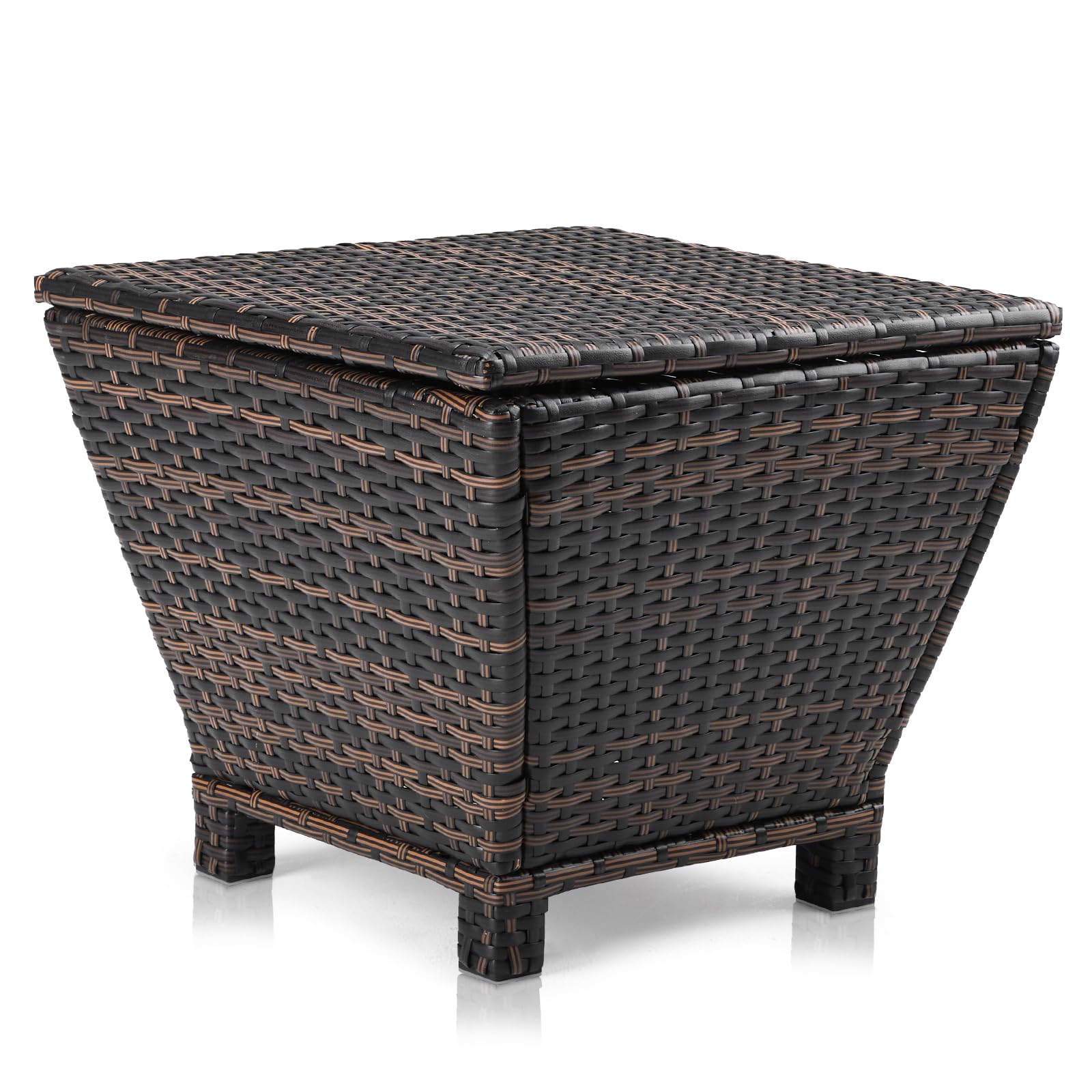 Small Deck Storage Box Outdoor with Lid, 13 Gallon Small Outdoor Bin Storage Container for Hose Cushion Towel, Patio Brown Side Wicker Table with Storage-Steel, Rattan, Square