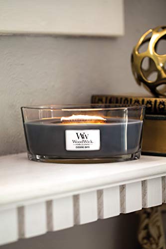 WoodWick Ellipse Scented Candle, Evening Bonfire, 16oz | Up to 50 Hours Burn Time, Gray & Evening Bonfire Medium Hourglass Candle, 9.7 oz.