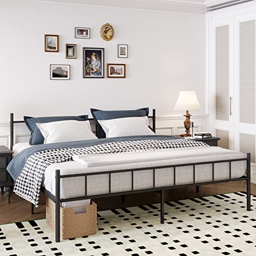 zunatu Metal Bed Frame Platform with Headboard & Footboard Heavy Duty Sturdy Foundation with Storage Space Squeak Resistant Easy Assembly,NO Box Spring Needed,Queen